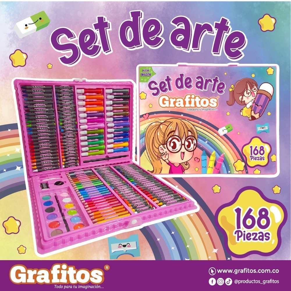 Kit de arte para niñas Rosado | Marcadores acuarelas crayones